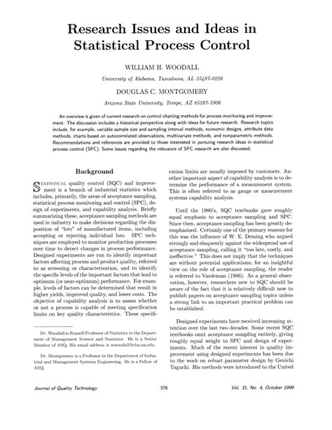 Pdf Research Issues And Ideas In Statistical Process Control