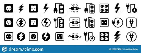 Electric Power Plug Icon Set Electricity Wire Cord Socket Sign