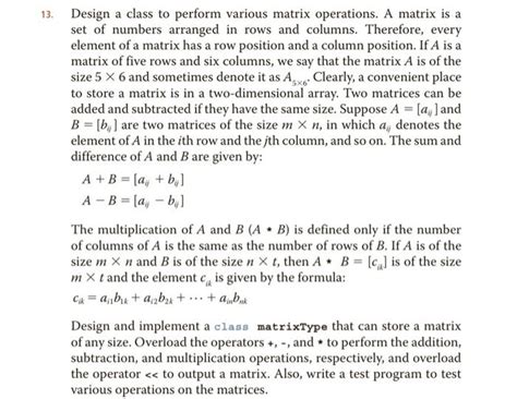 Solved 13 Design A Class To Perform Various Matrix