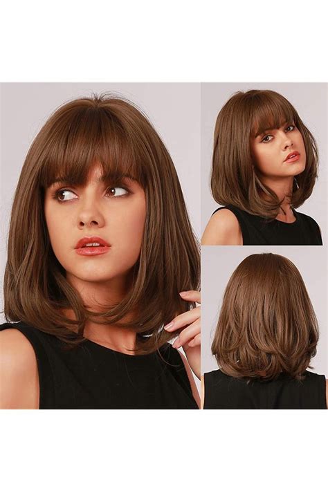 Emmor Brown Bob Wig For Women Natural Hair Synthetic Wigs With Bang