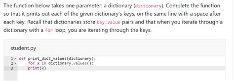 Solved The Function Below Takes One Parameter A Dictionary Chegg