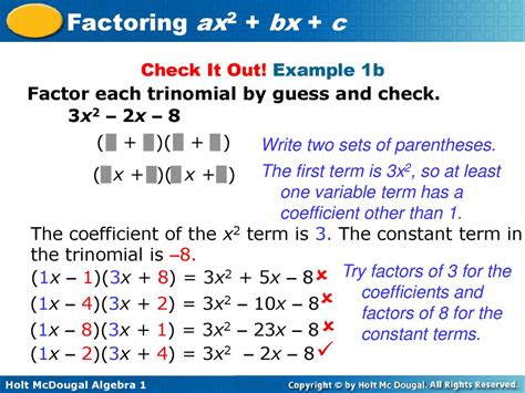 Factoring Ax2 Bx C Warm Up Lesson Presentation Lesson Quiz Ppt