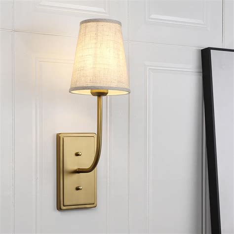 Jimubeam Vintage Brass Wall Sconce 1 Light Linen Fabric Shade Wall