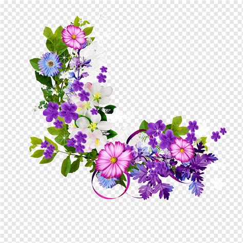 꽃 보라색 꽃 테두리의 꽃다발 흰색과 녹색 꽃 테두리 자주색 틀 Png Pngwing