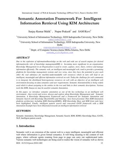 Pdf Semantic Annotation Framework For Intelligent Information Retrieval Using Kim Architecture