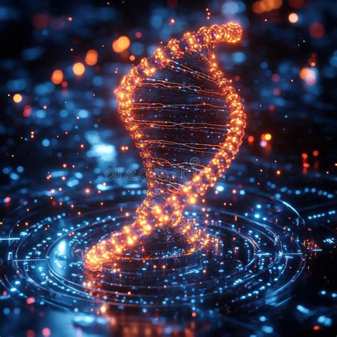 A Glowing Golden Dna Double Helix Against A Dark Background With Blue Hues And Floating