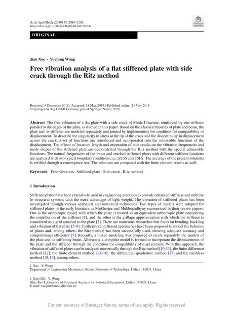 Free Vibration Analysis Of A Flat Stiffened Plate With Side Crack Through The Ritz Method