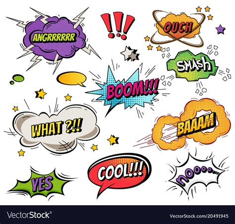 Comic speech bubbles and splashes set Royalty Free Vector