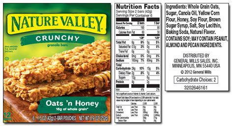Nature Valley Oats And Honey Nutrition Label