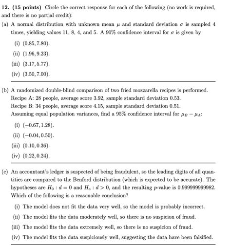 Solved 12 15 Points Circle The Correct Response For Each