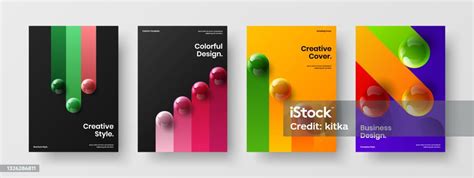 트렌디 한 팜플렛 A4 벡터 디자인 일러스트 컬렉션 추상적 인 사실적 공 핸드빌 레이아웃 구성 A4 용지에 대한 스톡 벡터 아트 및 기타 이미지 Istock