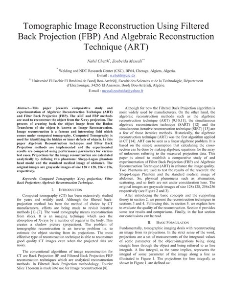 Pdf Tomographic Image Reconstruction Using Filtered Back Projection