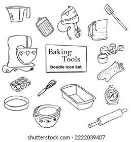 Baking Supplies Tools Doodles Line Art Stock Vector Royalty Free