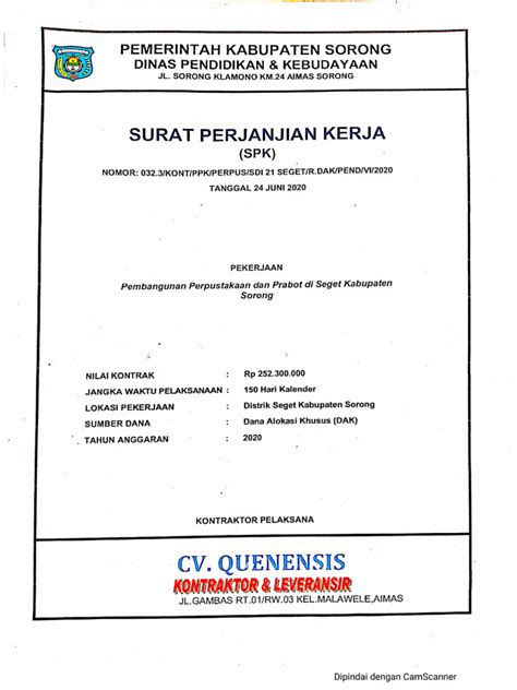 Kontrak Dan Pho Perpus Sd 21 Seget Pdf