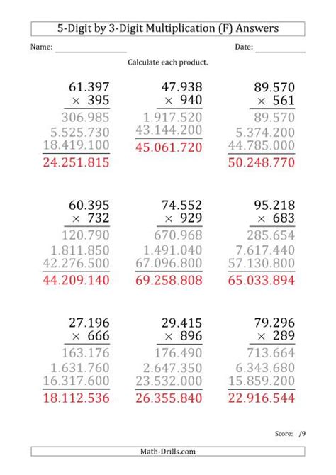multiplying 5 digit by 3 digit numbers large print with period
