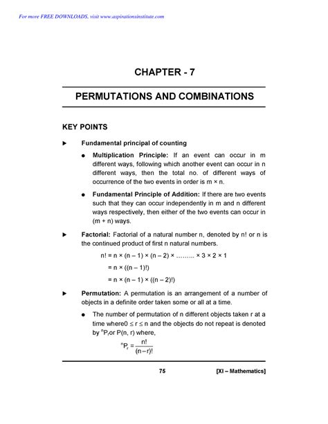 11 Maths Permutations And Combinations Notes Assignments CHAPTER 7