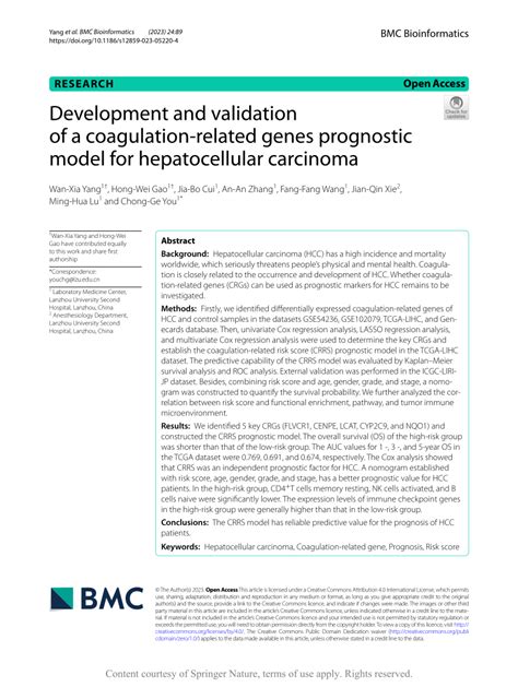 Pdf Development And Validation Of A Coagulation Related Genes