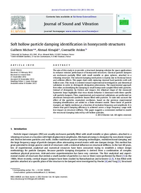 pdf soft hollow particle damping identification in honeycomb structures