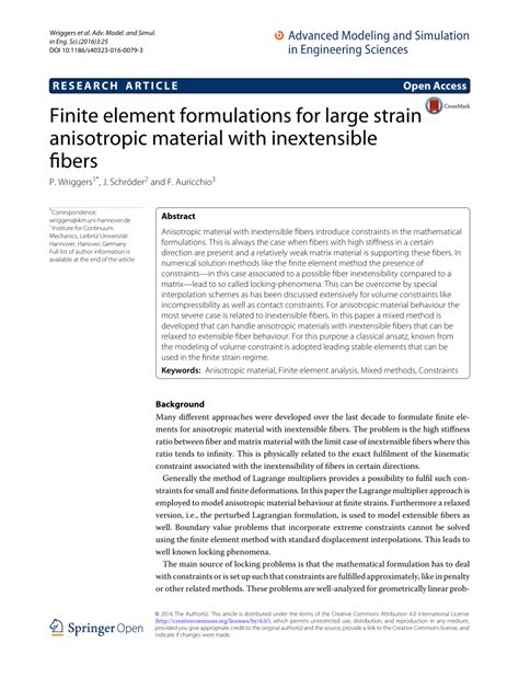 Pdf Finite Element Formulations For Large Strain Anisotropic Material