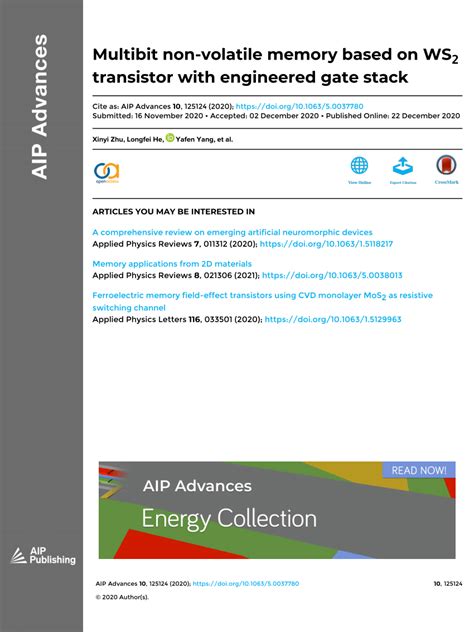 Pdf Multibit Non Volatile Memory Based On Ws 2 Transistor With