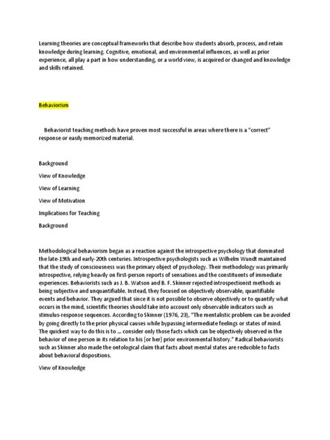 Theoretical Framework Pdf Constructivism Philosophy Of Education Behaviorism