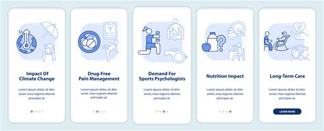 Psychology Trends Light Blue Onboarding Mobile App Screen Walkthrough 5 Steps Graphic