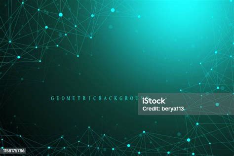 기하학적 그래픽 배경 분자 및 통신 점으로 연결된 선 미니멀리즘 혼란 일러스트 배경입니다 과학 화학 생물학 의학 기술 벡터의