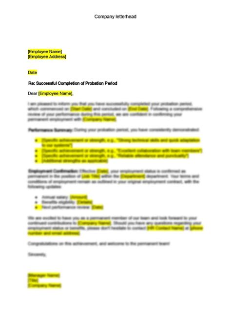 Successful Completion Of Probation Letter Template Downloadable