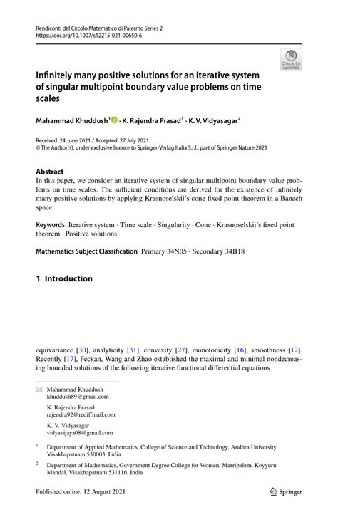 Pdf Infinitely Many Positive Solutions For An Iterative System Of Singular Multipoint Boundary