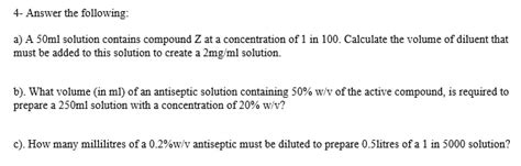 Solved Answer The Following A A Ml Solution Contains Chegg Com