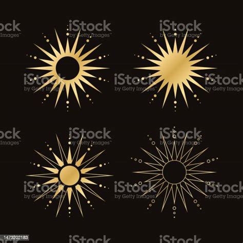 골드 Boho 천상의 태양 아이콘 로고 컬렉션입니다 템플릿 인쇄물 웹 소셜 미디어 게시물에 대한 간단한 추상 디자인 개념에 대한 스톡 벡터 아트 및 기타 이미지 Istock