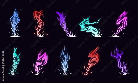stockvector lightning animation set with sparks cartoon lightning