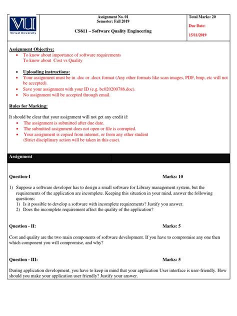cs611 software quality engineering assignment pdf business