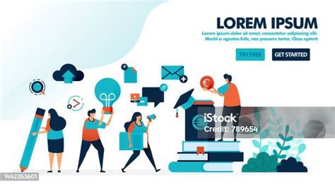 교육 및 장학금 프로그램을 위해 돈을 모으고 저축하십시오 학습과 아이디어를위한 책의 스택 방문 페이지 웹 웹 사이트 배너 모바일 앱 전단지 포스터 Ui에 대한 평면 벡터