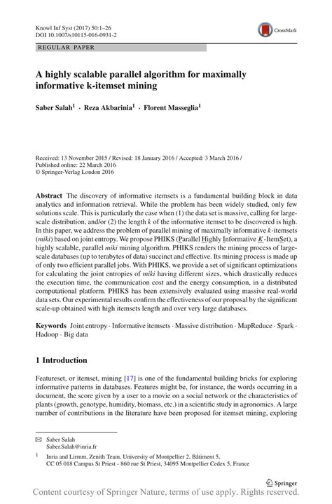 a highly scalable parallel algorithm for maximally informative k