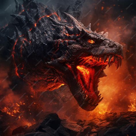 Premium Ai Image Angry Rampaging Giant Rock Lava Muscular Golem Monster