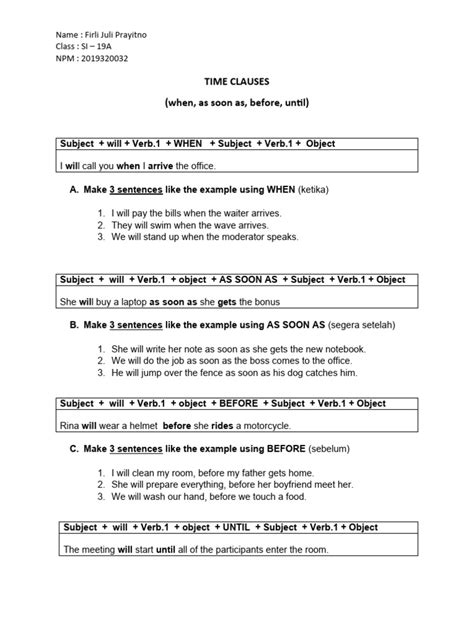 Assignment 13 Time Clauses Pdf