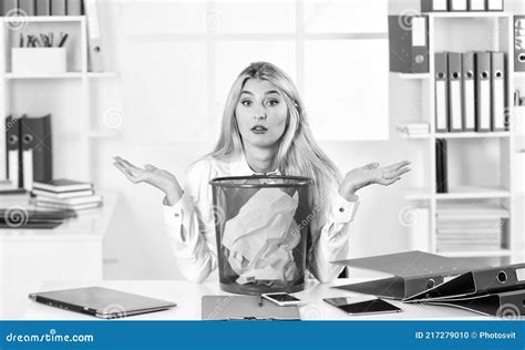 Woman Hold Garbage Bin Search Among Garbage Cancel File Deletion