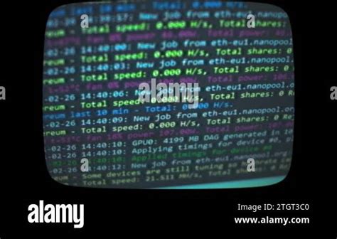 Cryptocurrency Mining On A Computer Screen The Algorithm Of The Computer Program On The Monitor