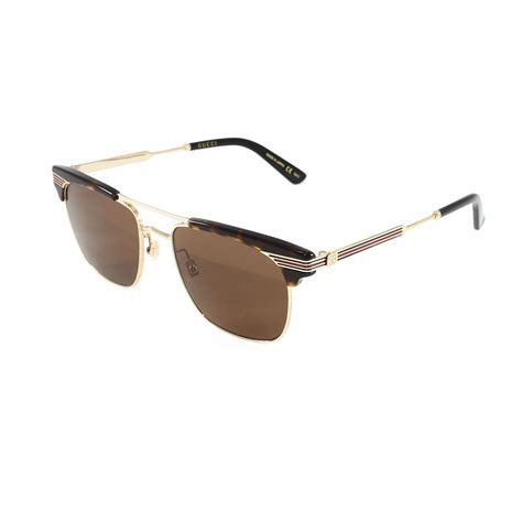 Mens Square Metal Sunglasses Havana Gold Brown Gucci Sunglasses