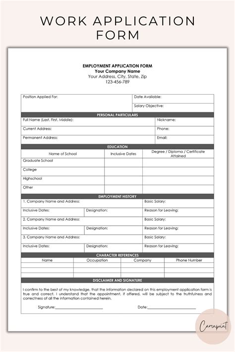 Employment Application Form Template