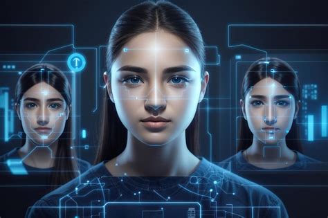 Premium Photo Facial Recognition Technology Scan And Detect People Face For Identification