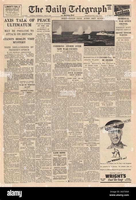 1940 Daily Telegraph Axis Powers Talk Of Peace Ultimatum Hi Res Stock
