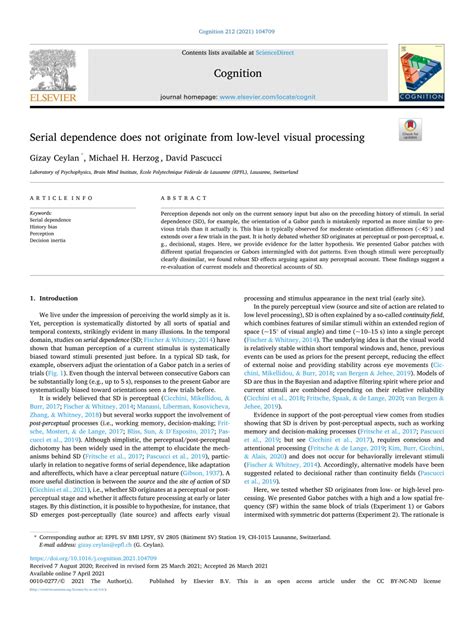 Pdf Serial Dependence Does Not Originate From Low Level Visual Processing