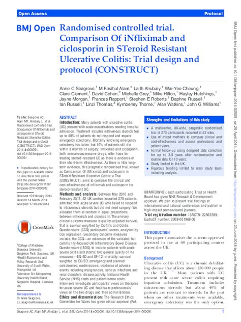 Pdf Randomised Controlled Trial Comparison Of Infliximab And Ciclosporin In Steroid Resistant