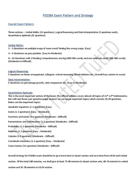Pgdba Exam Pattern And Strategy Pdf Mathematics Pgdba Exam Pattern And Strategy Pdf Mathematics