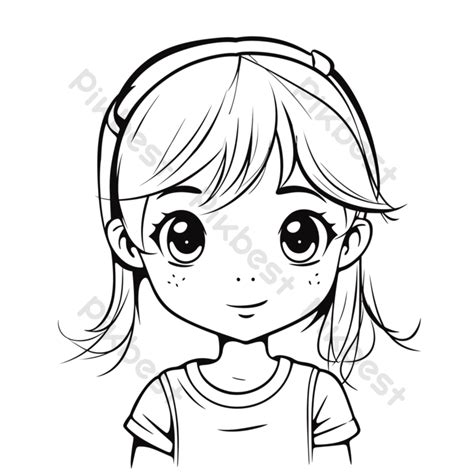Outline Sketch Cute Girl Coloring Page Photo Drawing Vector Png Images