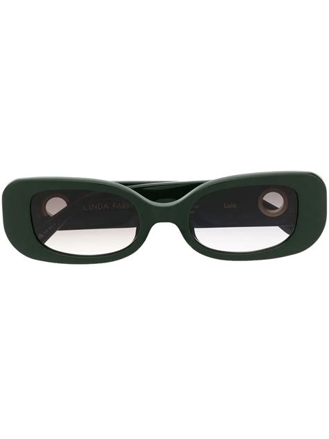 Linda Farrow Logo Plaque Square Frame Sunglasses Green Farfetch Uk