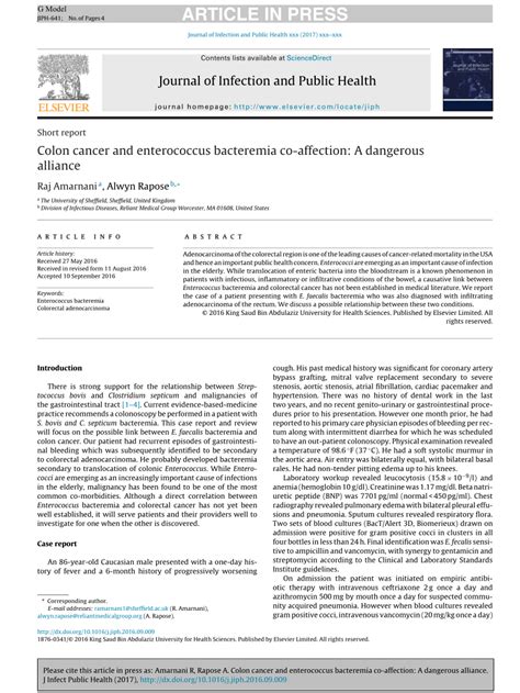 Pdf Colon Cancer And Enterococcus Bacteremia Co Affection A Dangerous Alliance