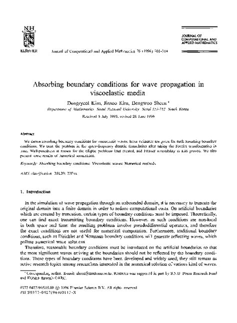Pdf Absorbing Boundary Conditions For Wave Propagation In Viscoelastic Media
